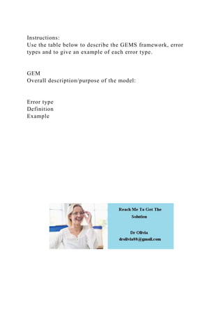 InstructionsUse the table below to describe the GEMS framework, e.docx