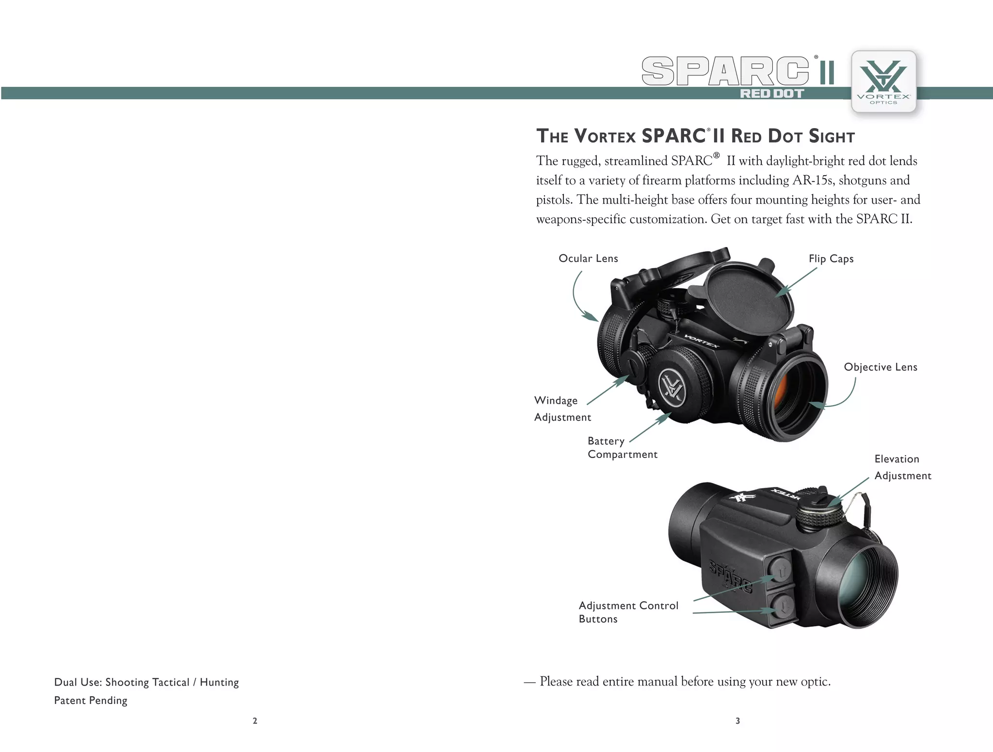 Instructions VORTEX SPARC II Red Dot | Optics Trade | PDF