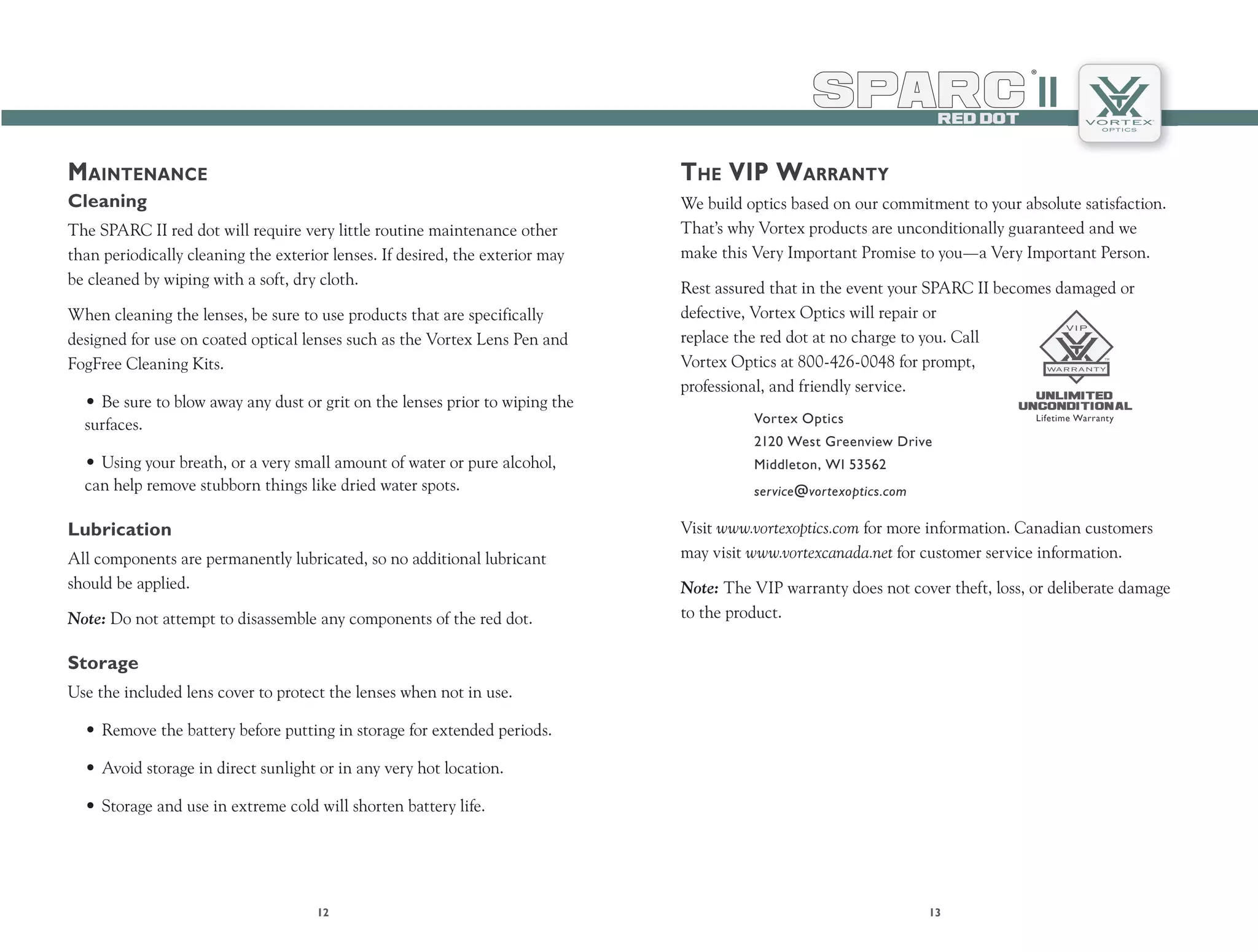 Instructions VORTEX SPARC II Red Dot | Optics Trade | PDF