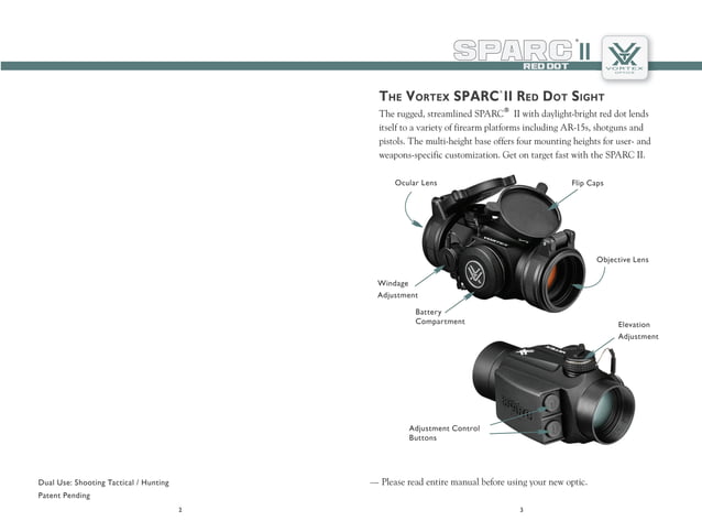 Instructions VORTEX SPARC II Red Dot | Optics Trade | PDF