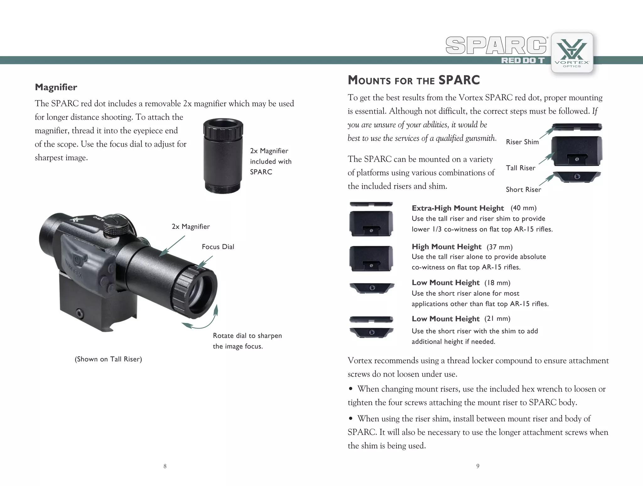 Instructions VORTEX SPARC Red Dot | Optics Trade | PDF