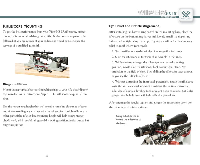 Instructions VORTEX VIPER HS LR Riflescope Capped Turrets | Optics ...