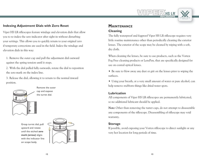 Instructions VORTEX VIPER HS LR Riflescope Capped Turrets | Optics ...