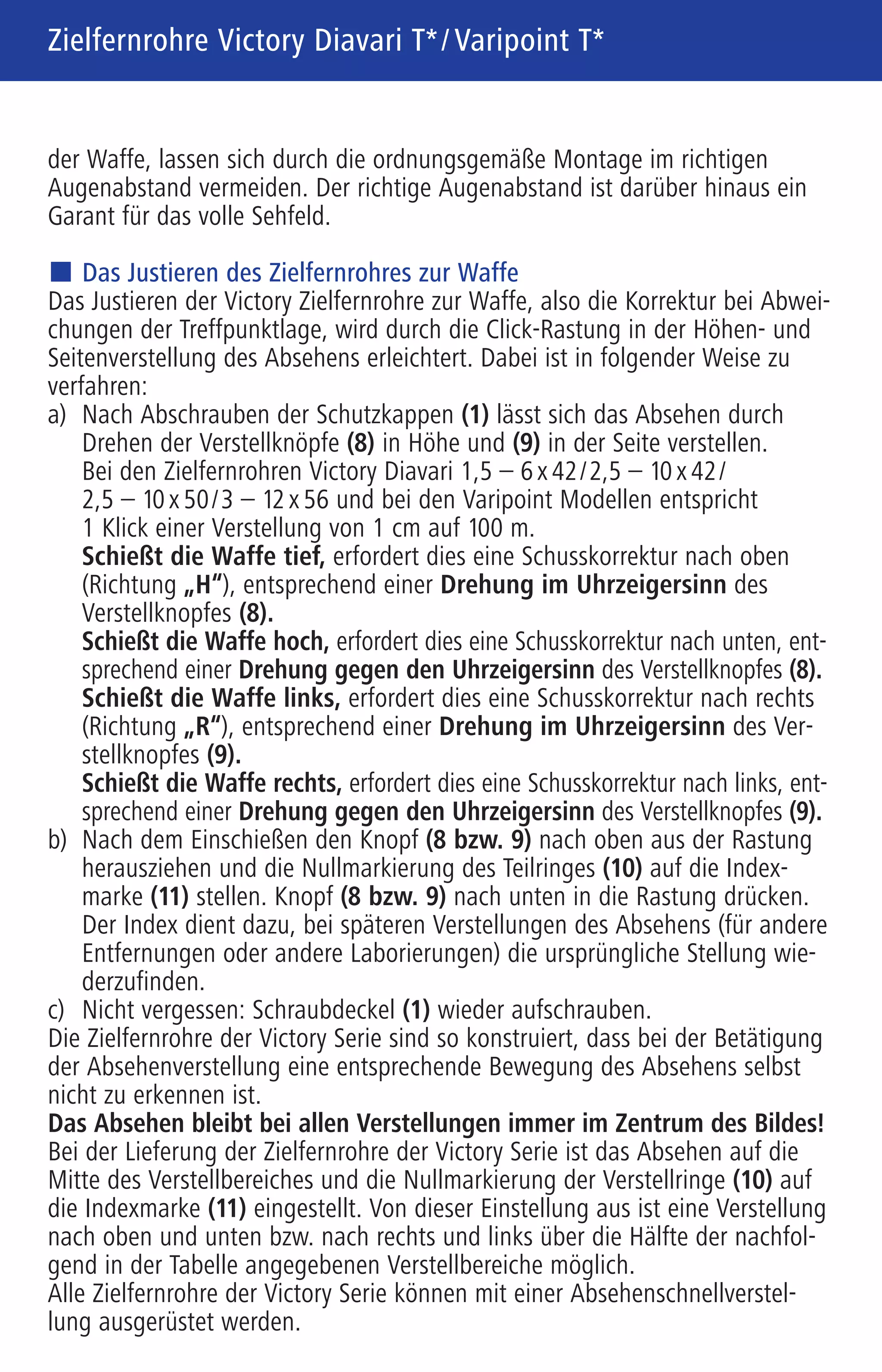 Instructions ZEISS Victory Diavari T, Varipoint T Rifle Scope | Optics ...