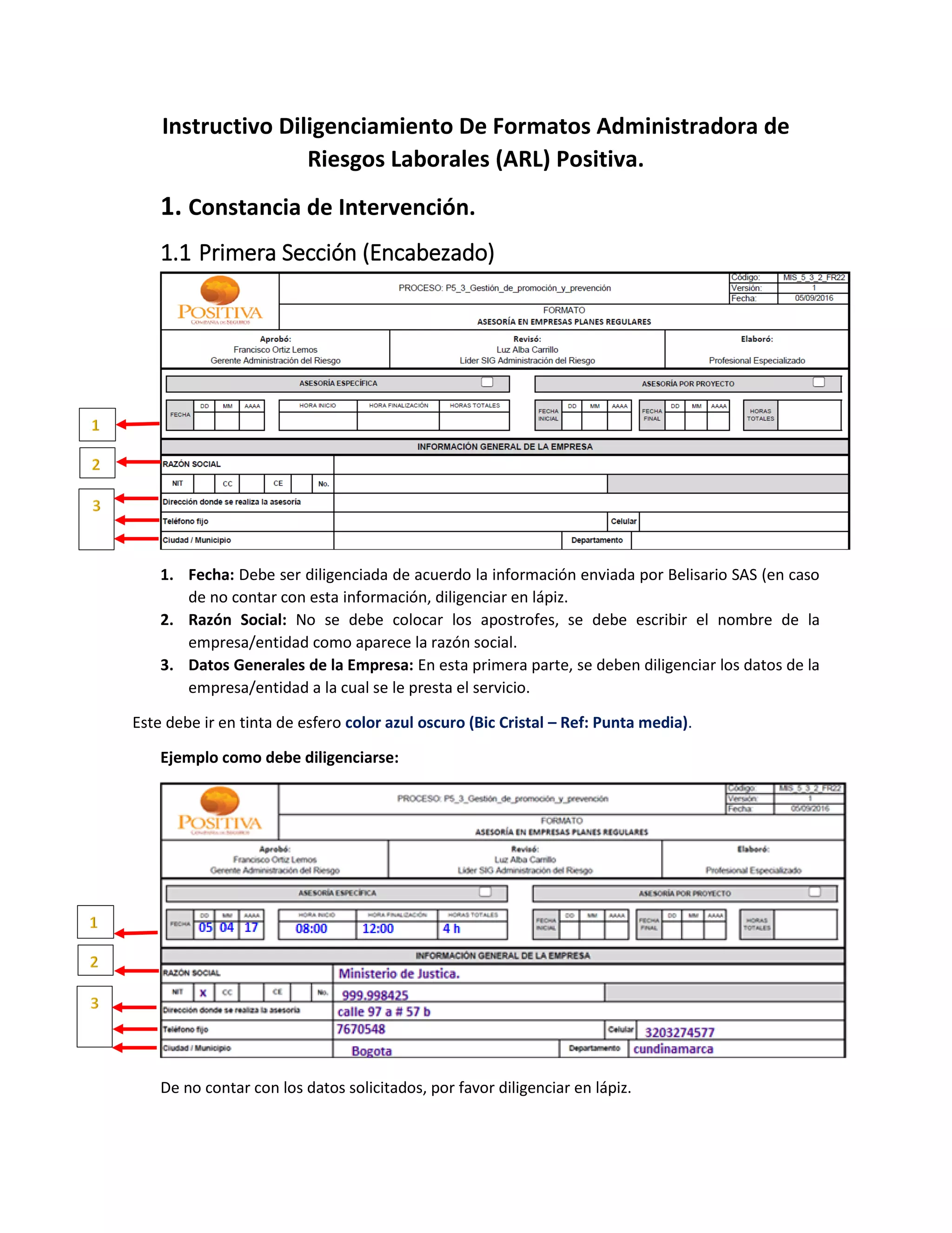 Instructivo diligenciamiento de formatos arl positiva todos los proveedores | PDF