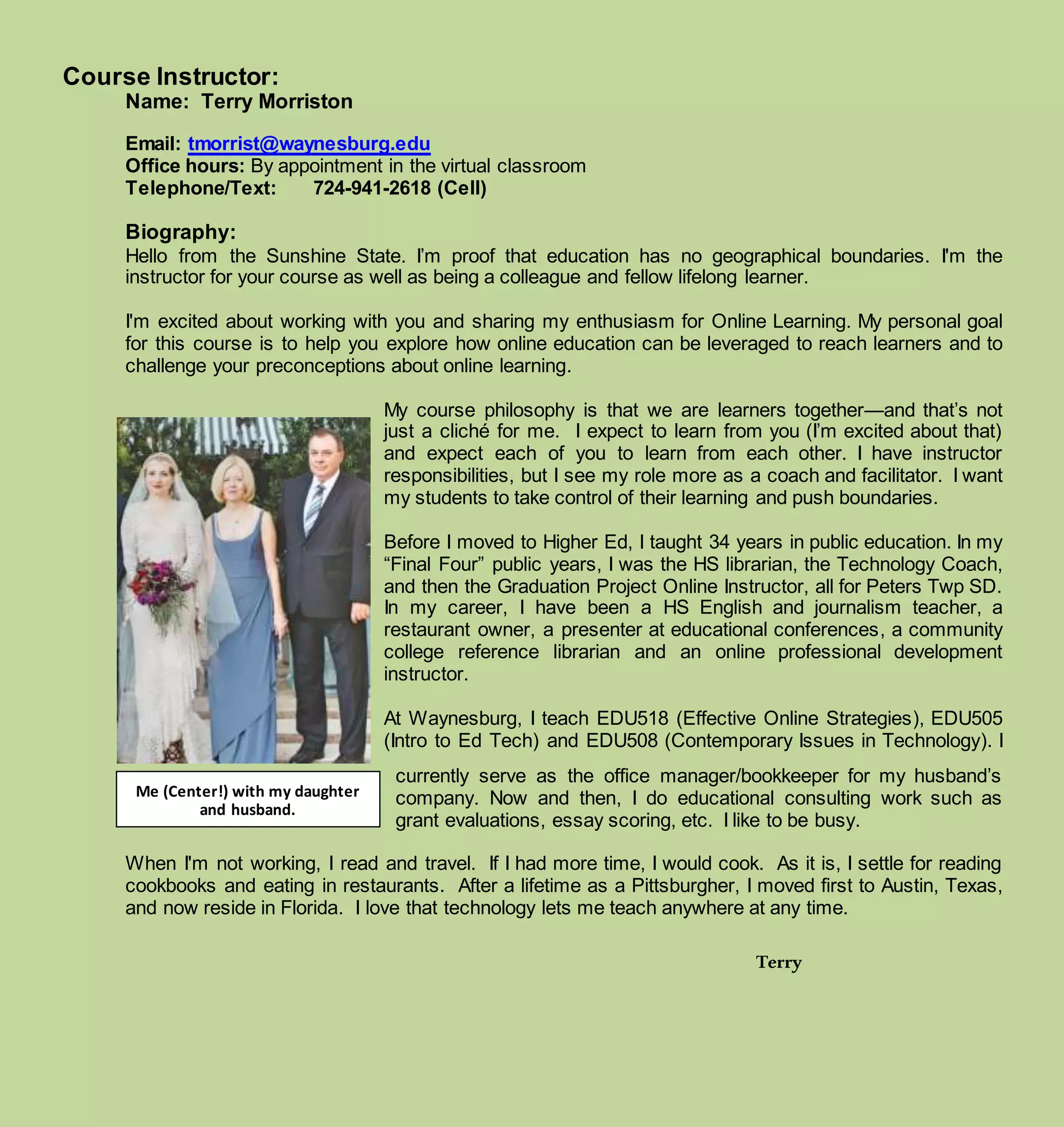 Instructor biography sheet | DOCX | Education