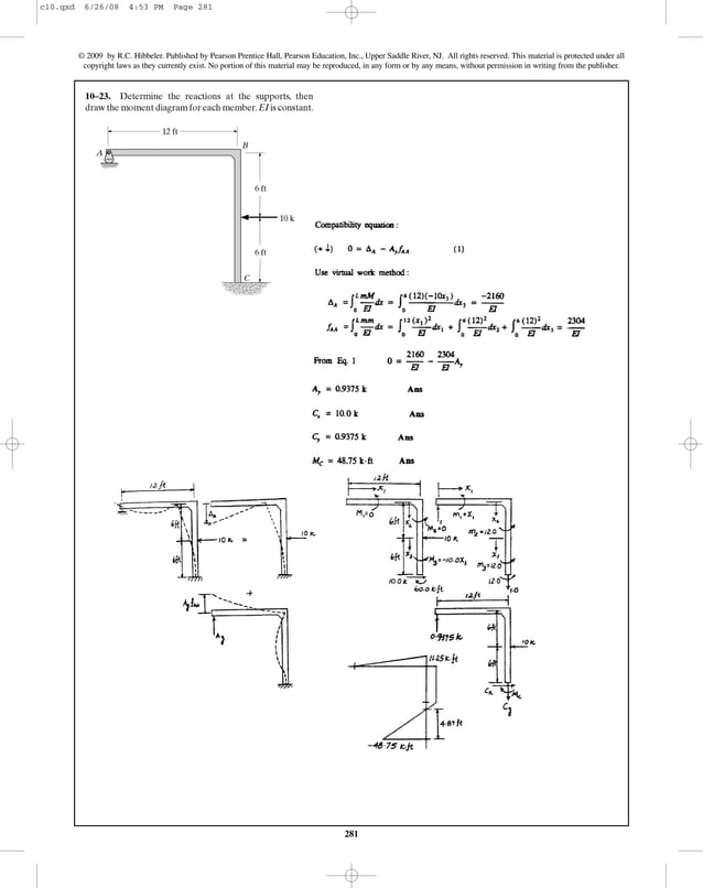 Instructor solution manual for chapter 10 indeterminate structures "structural analysis Hibbeer ...