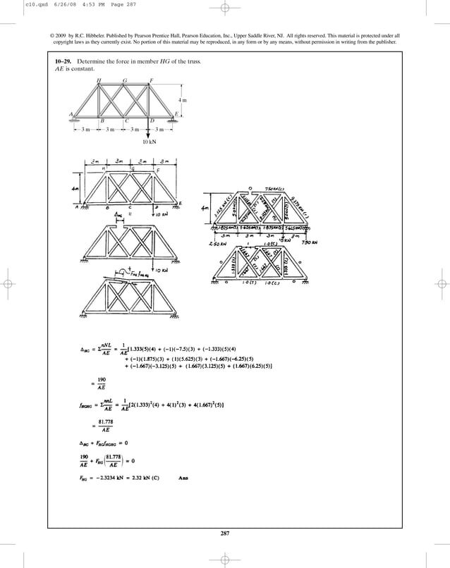 Instructor solution manual for chapter 10 indeterminate structures "structural analysis Hibbeer ...