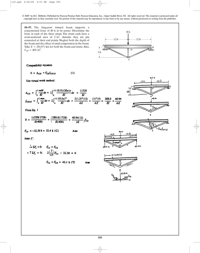 Instructor solution manual for chapter 10 indeterminate structures "structural analysis Hibbeer ...