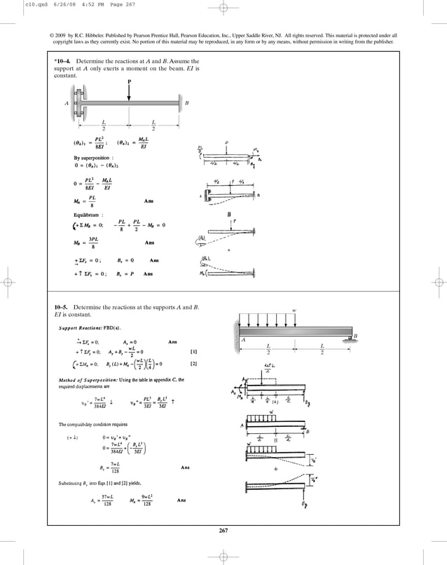 Instructor solution manual for chapter 10 indeterminate structures "structural analysis Hibbeer ...