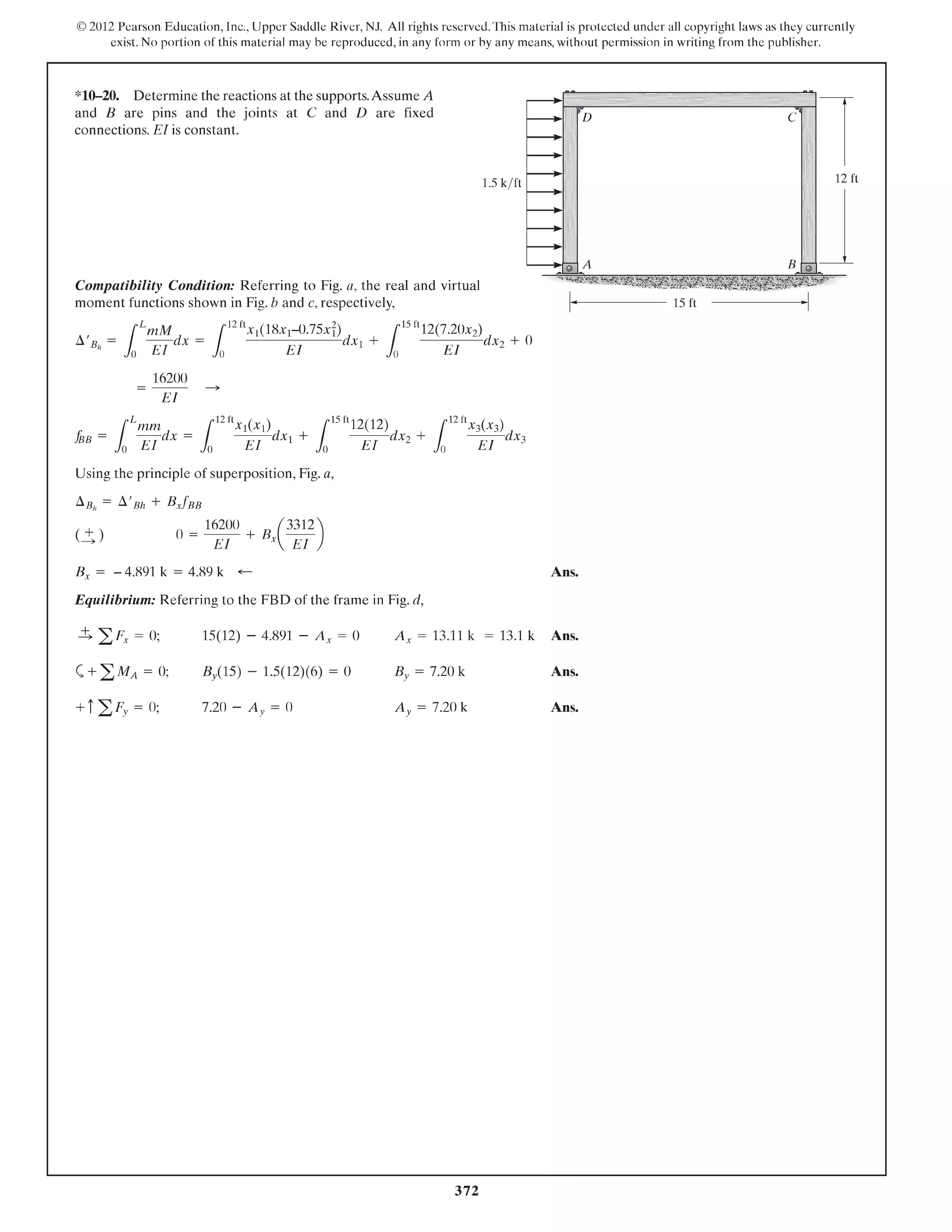 Instructor solution manual for chapter 10 indeterminate structures "structural analysis Hibbeer ...