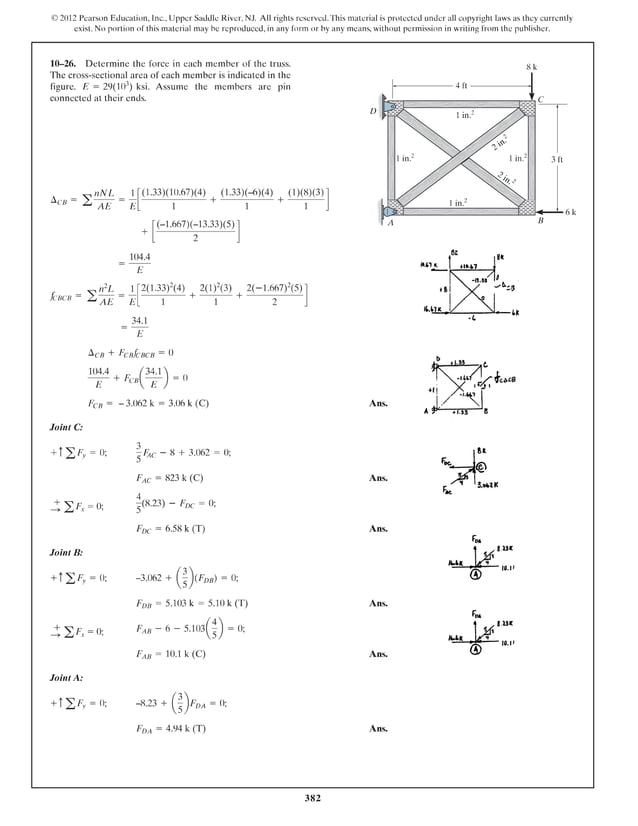 Instructor solution manual for chapter 10 indeterminate structures "structural analysis Hibbeer ...
