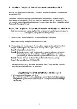 Instrukcja Certyfikat | PDF