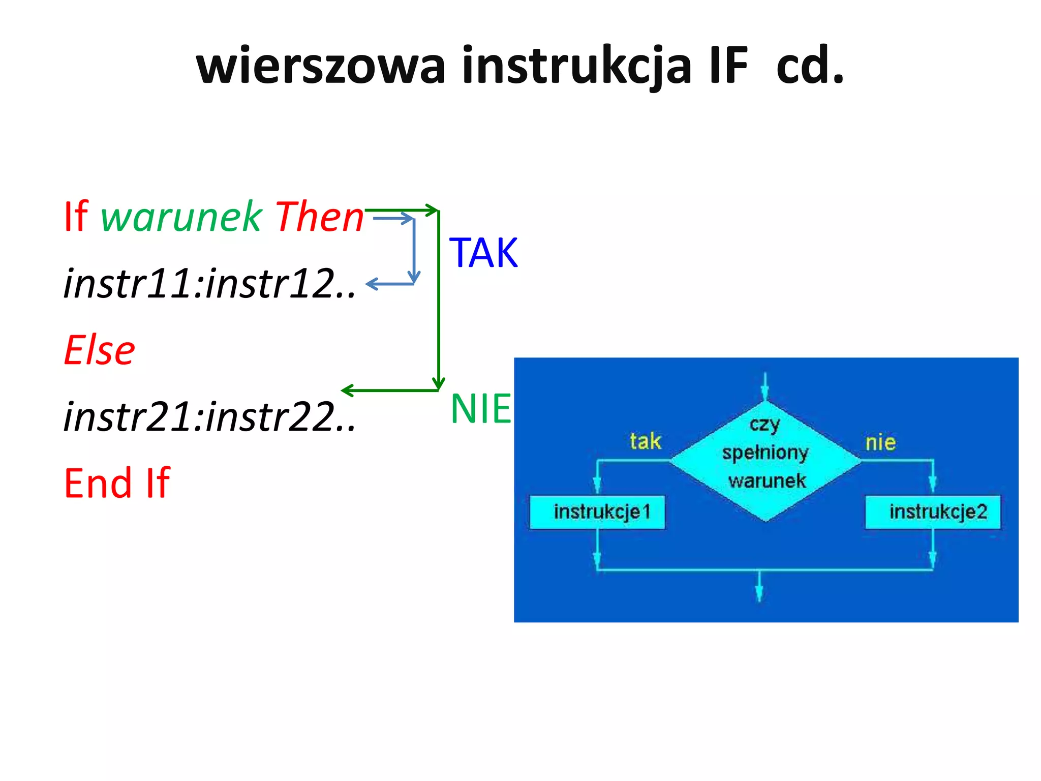 Instrukcje warunkowe ifst | PPTX | Programming Languages | Computing