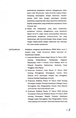 Instruksi walikota Aceh no 8 tahun 2021 tentang ppkm level 4 (empat) | PDF