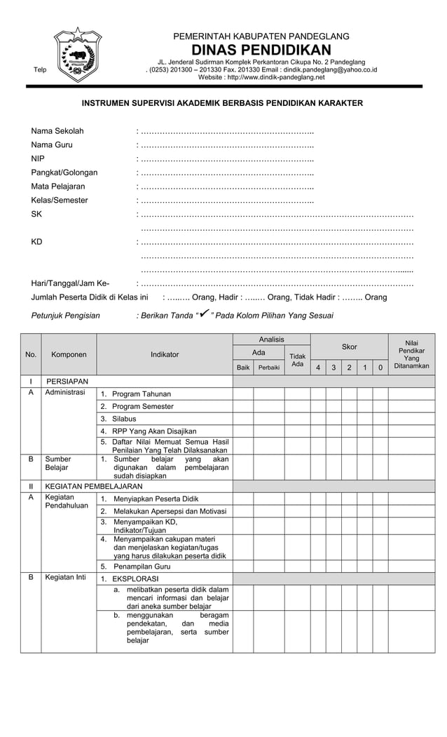 Instrumen supervisi-akademik-berbasis-karakter | DOC