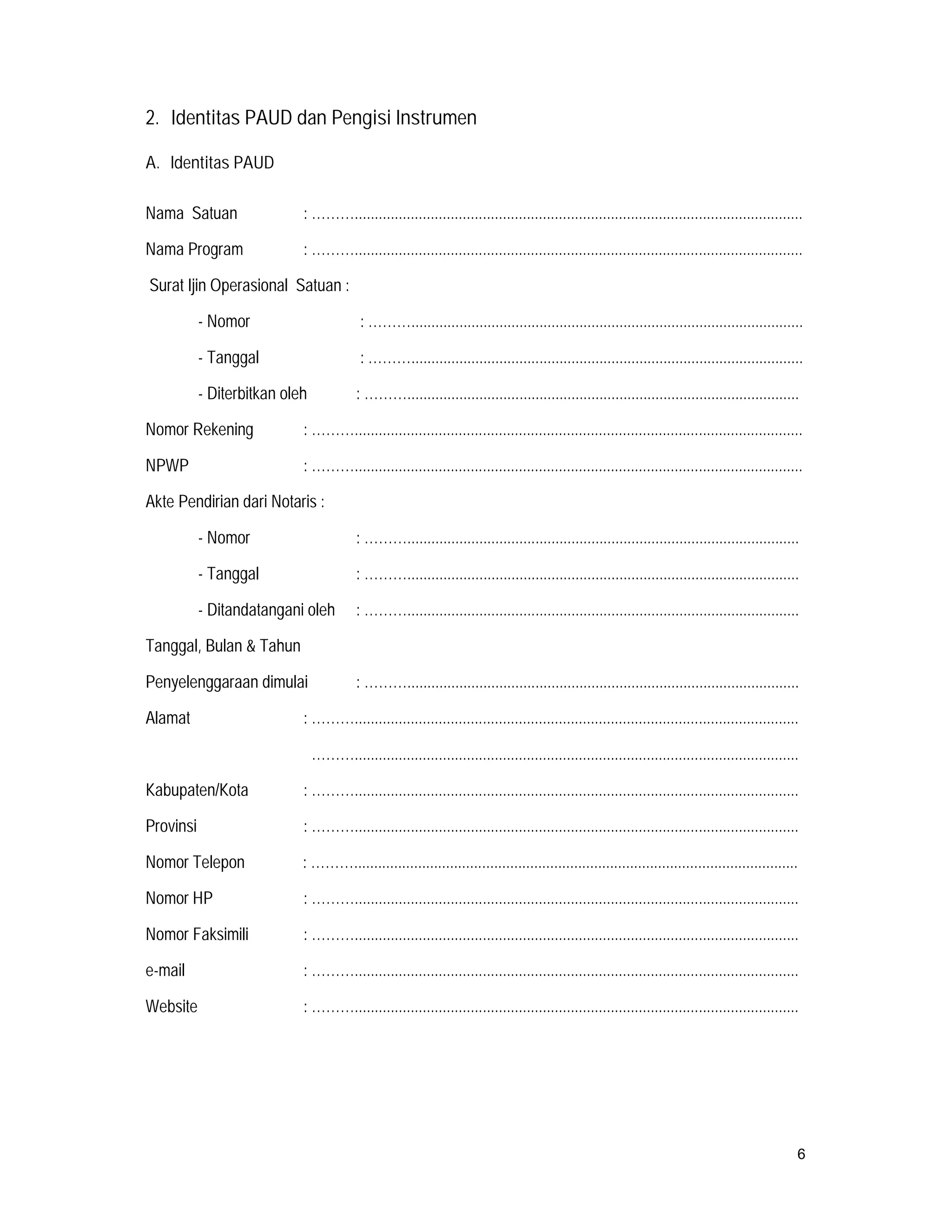 Instrumen akreditasi paud ban pnf 2014 | PDF
