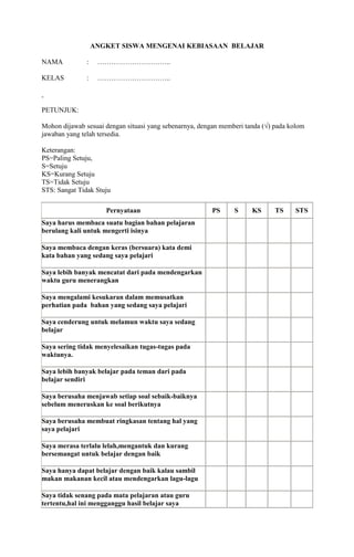 angket untu siswa bagi guru bimbingan konseling | DOCX