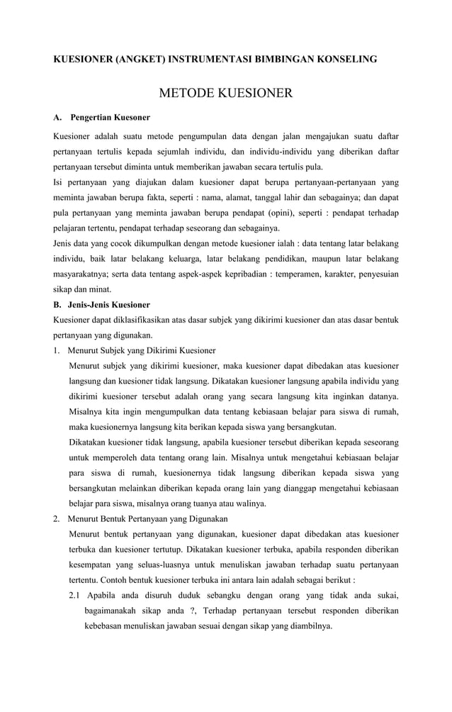 angket untu siswa bagi guru bimbingan konseling | DOCX