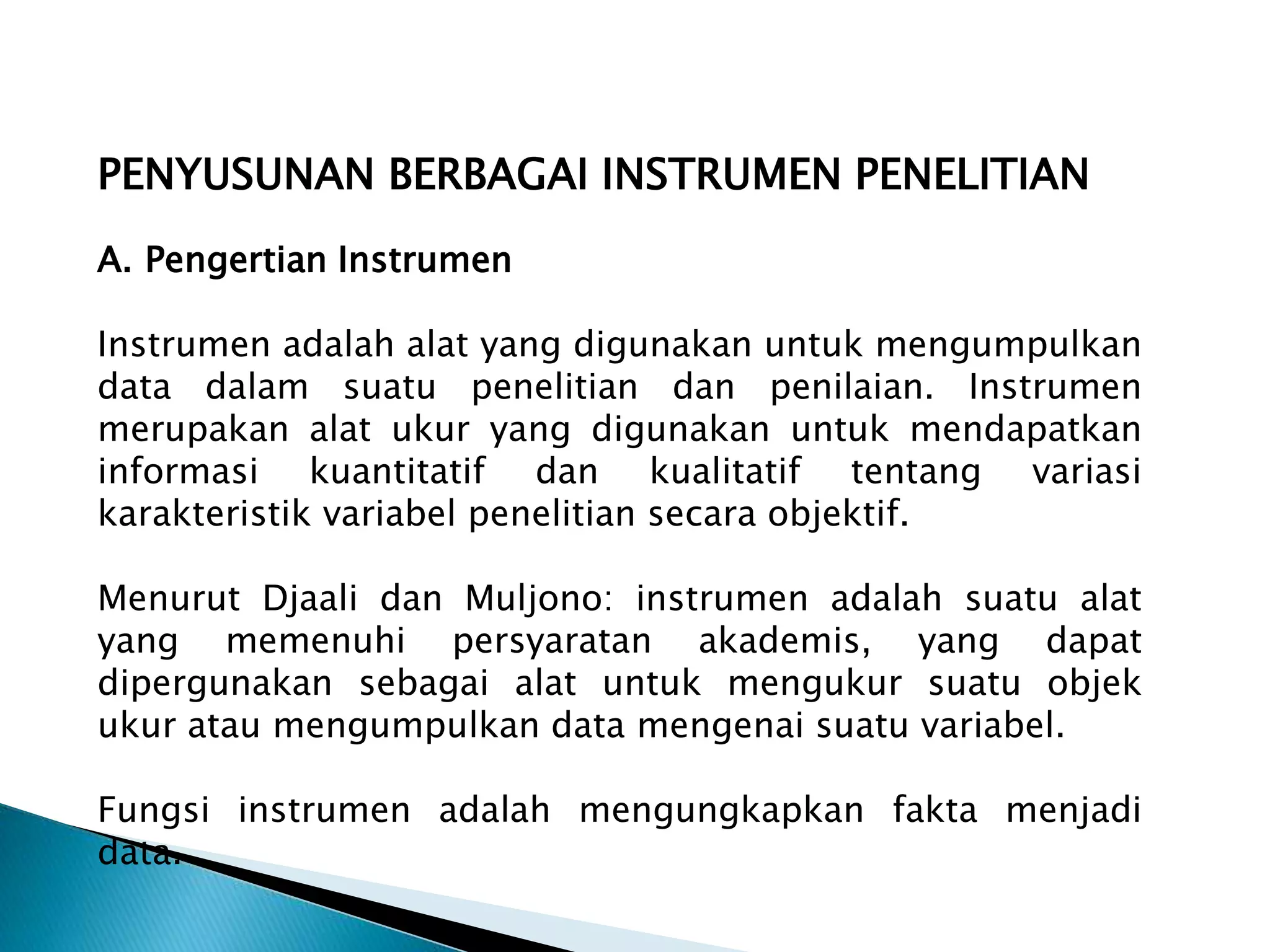 Instrumen dan teknik pengumpulan data | PPTX