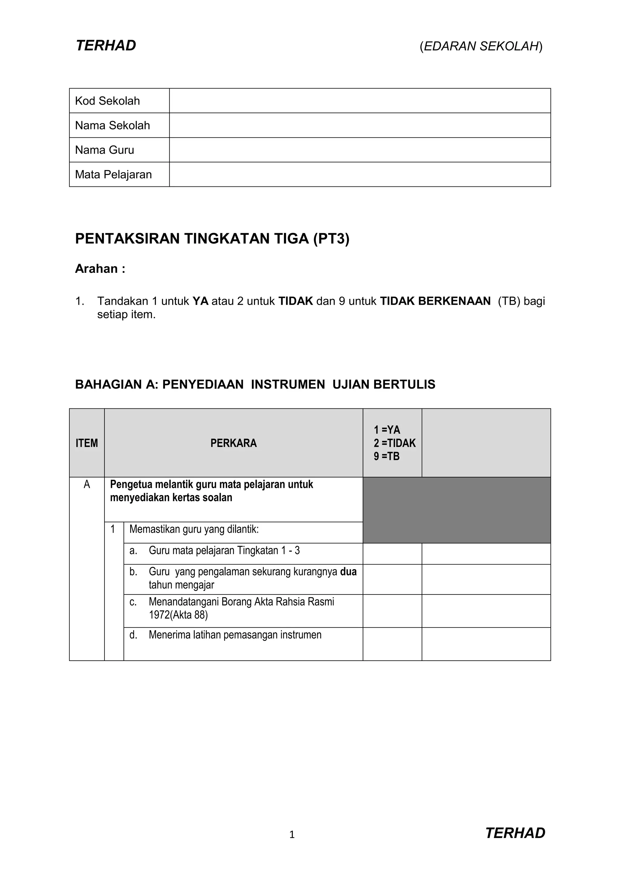 Instrumen f pt3 edaran sekolah | PDF
