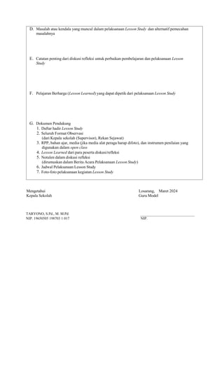 Instrumen lesson Study dalam pembelajaran | DOCX