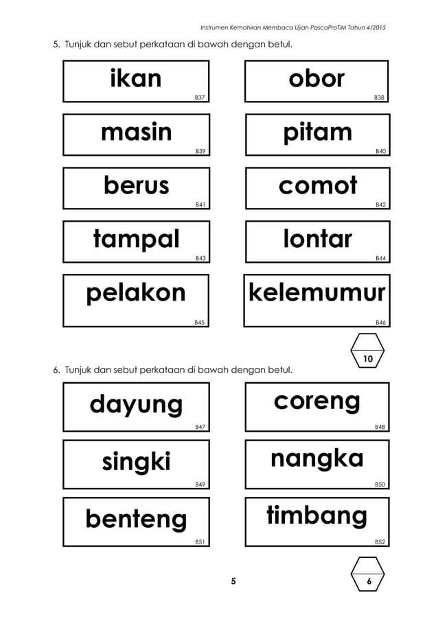 Instrumen membaca ujian pasca protim tahun 4 | PDF