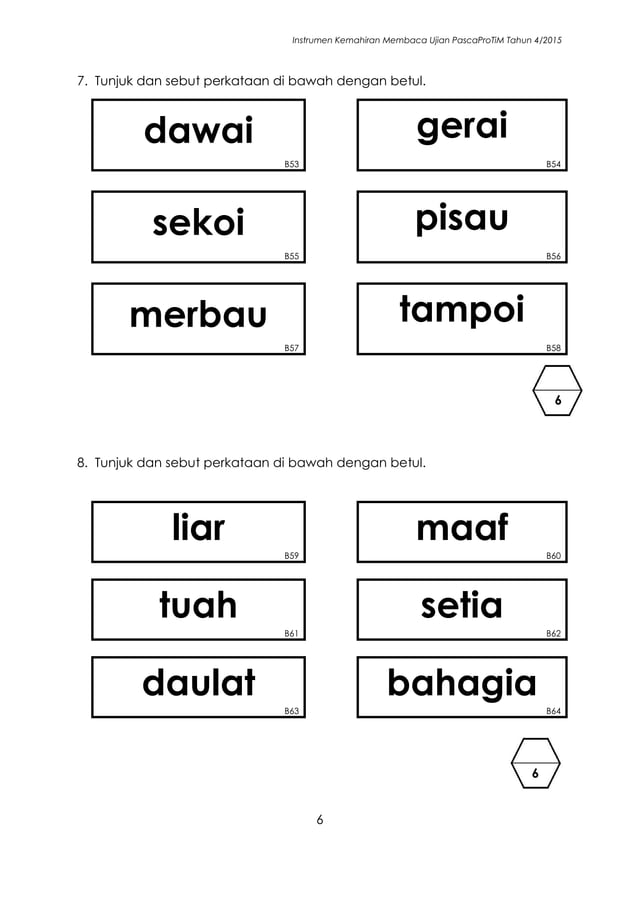 Instrumen membaca ujian pasca protim tahun 4 | PDF