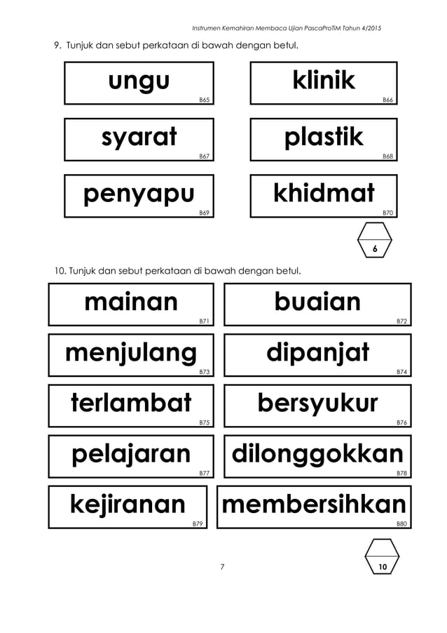 Instrumen membaca ujian pasca protim tahun 4 | PDF