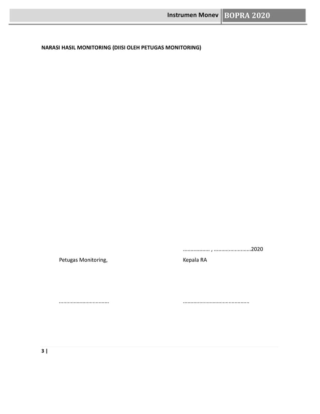 Instrumen monev bopra 2020 | PDF