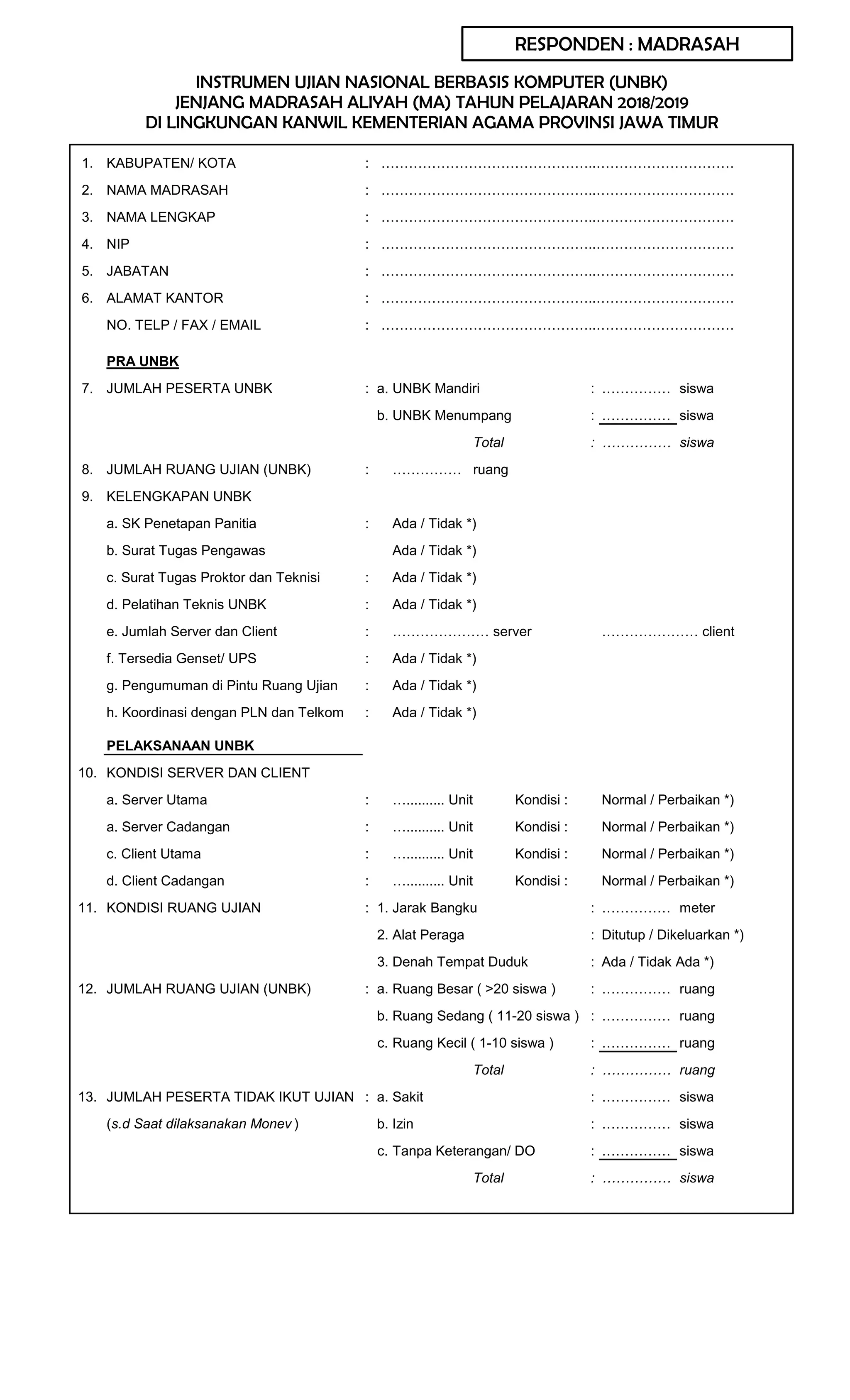 Instrumen monitoring un bk ma 2019 | PDF