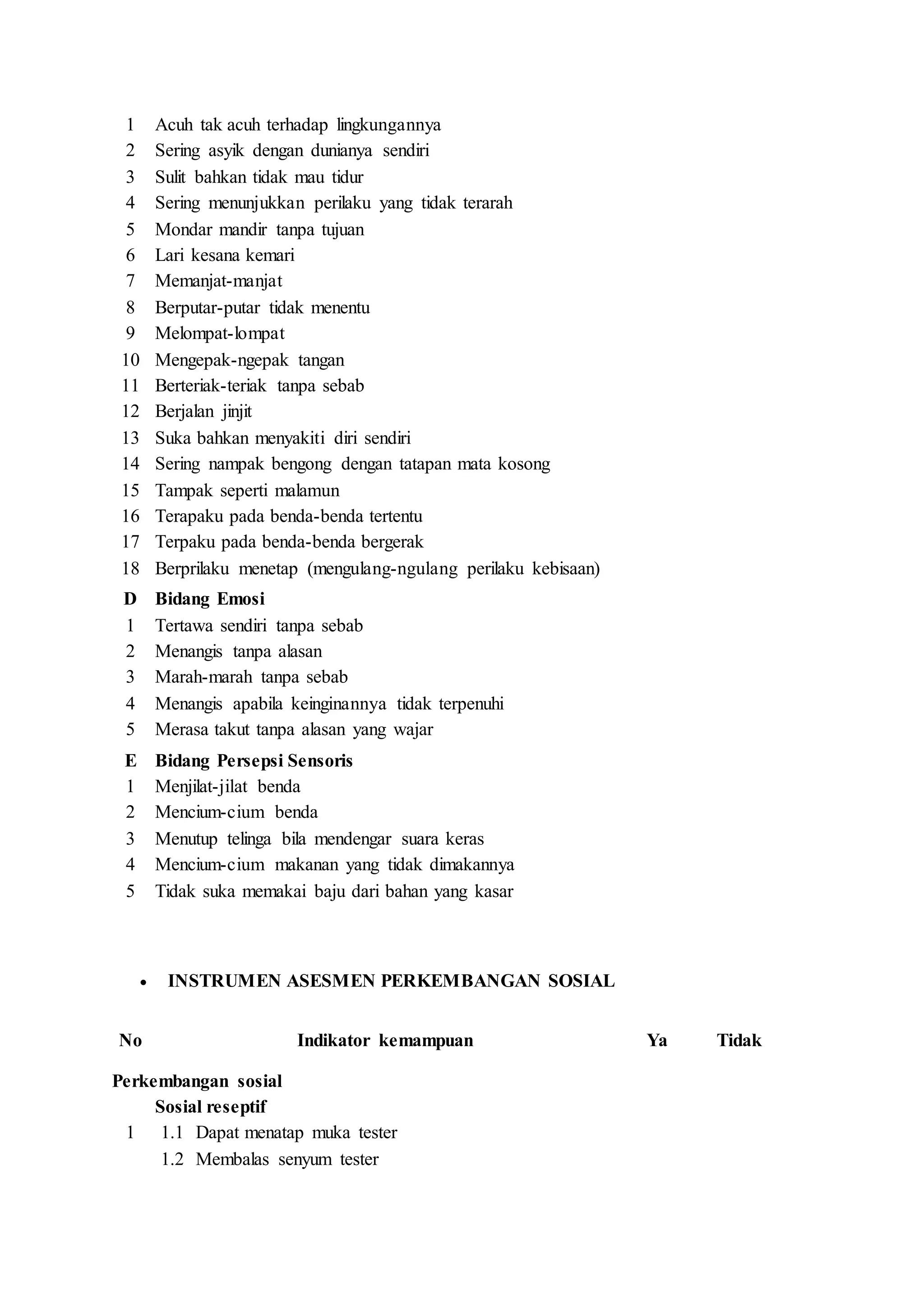 Instrumen observasi anak autism | DOCX