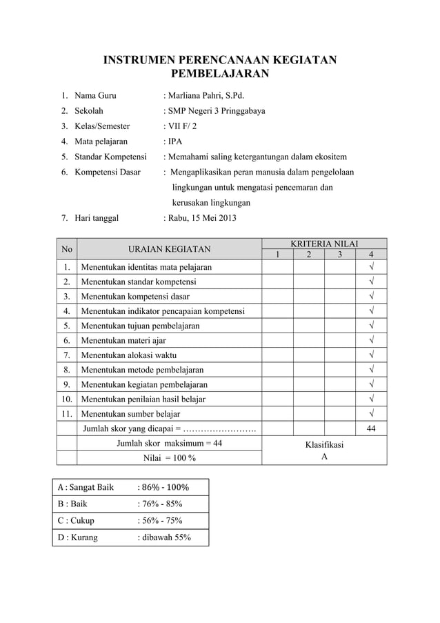 Contoh lampiran OJL (Instrumen observasi Guru Yunior) | PDF