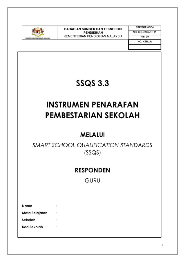 INSTRUMEN PENARAFAN SSQS GURU | PDF