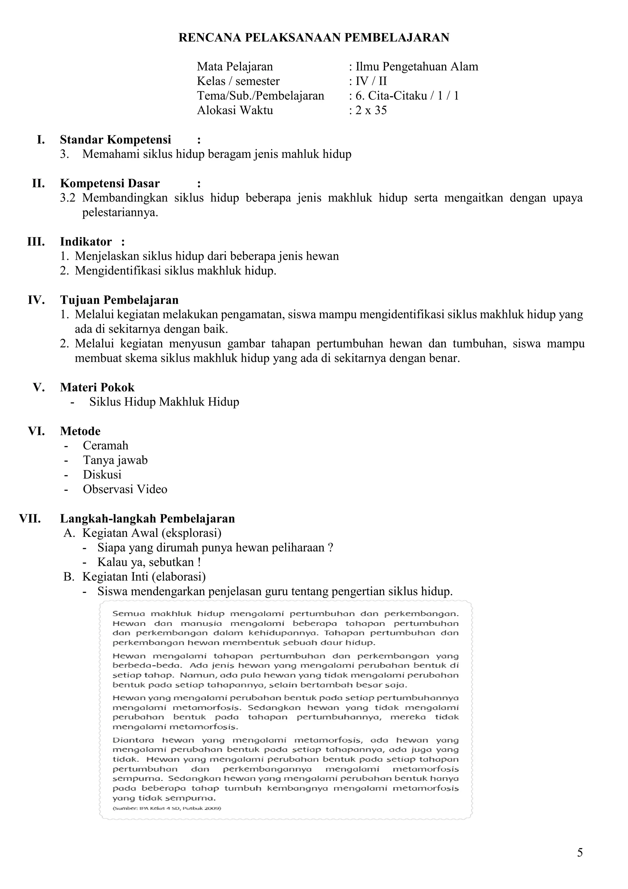 Instrumen penelitian IPA Kelas 4 siklus 1 | PDF