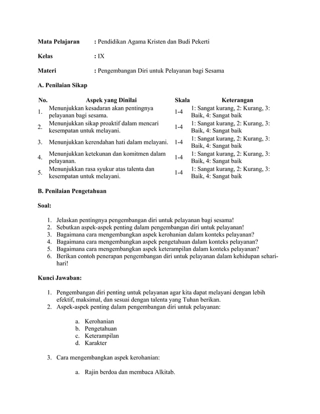 Instrumen Penilaian mata pelajaran agama kristen | DOCX