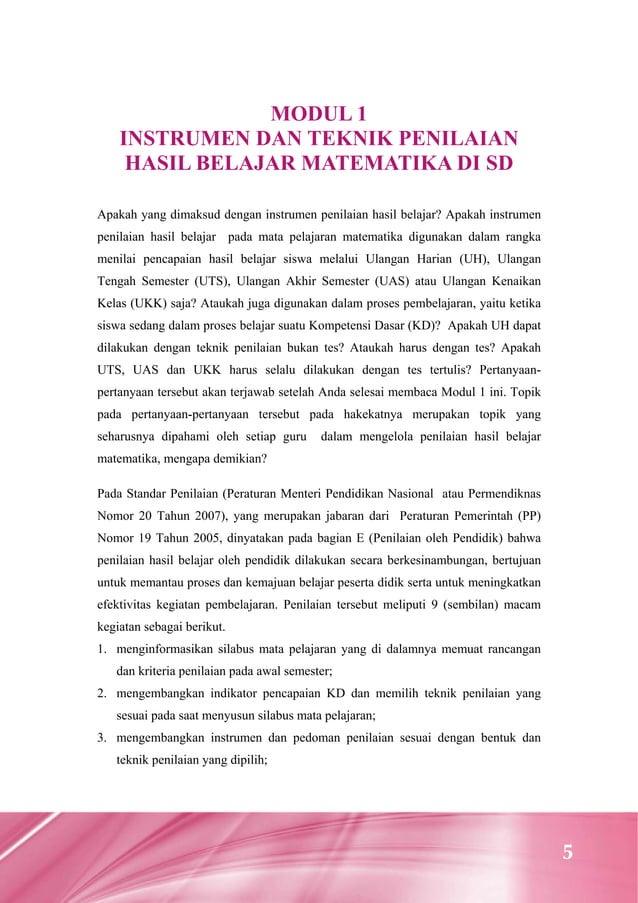 Instrumen Penilaian Hasil Belajar Nontes dalam Pembelajaran Matematika ...