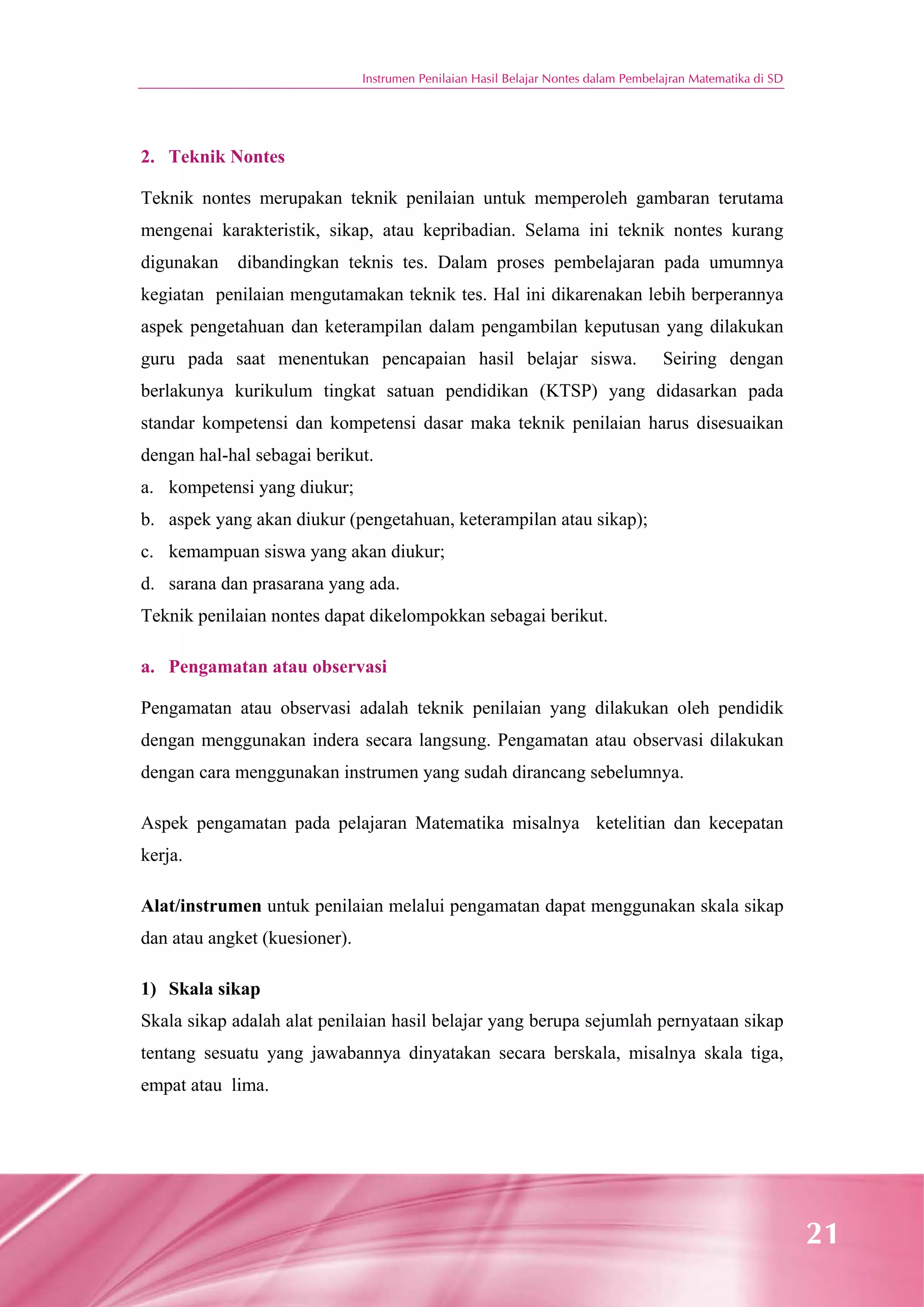 Instrumen Penilaian Hasil Belajar Nontes dalam Pembelajaran Matematika ...