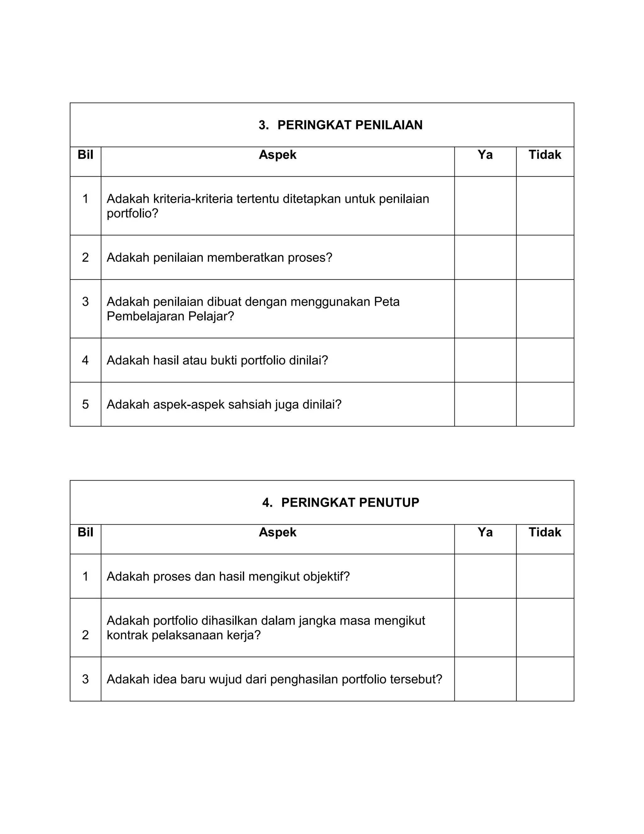 Instrumen penilaian melalui portfolio | DOCX