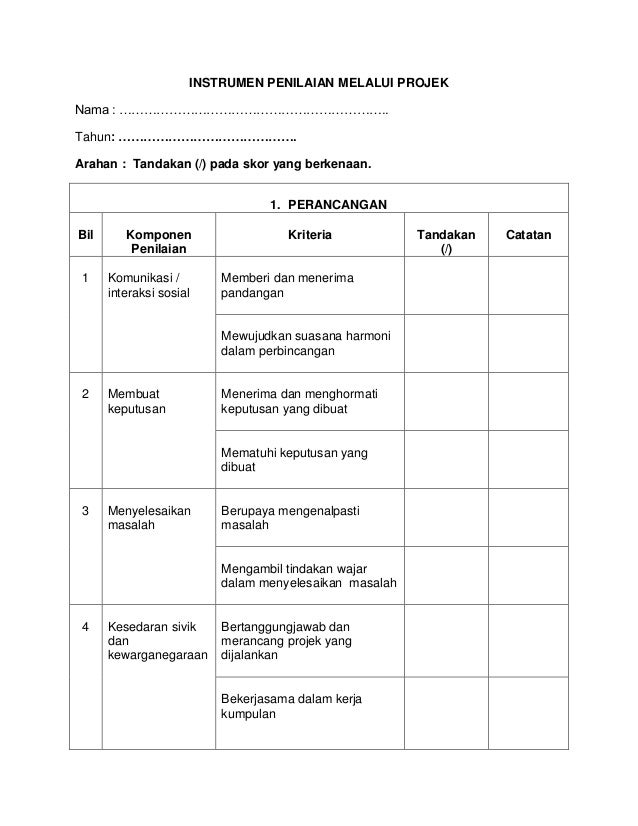 Instrumen penilaian melalui projek