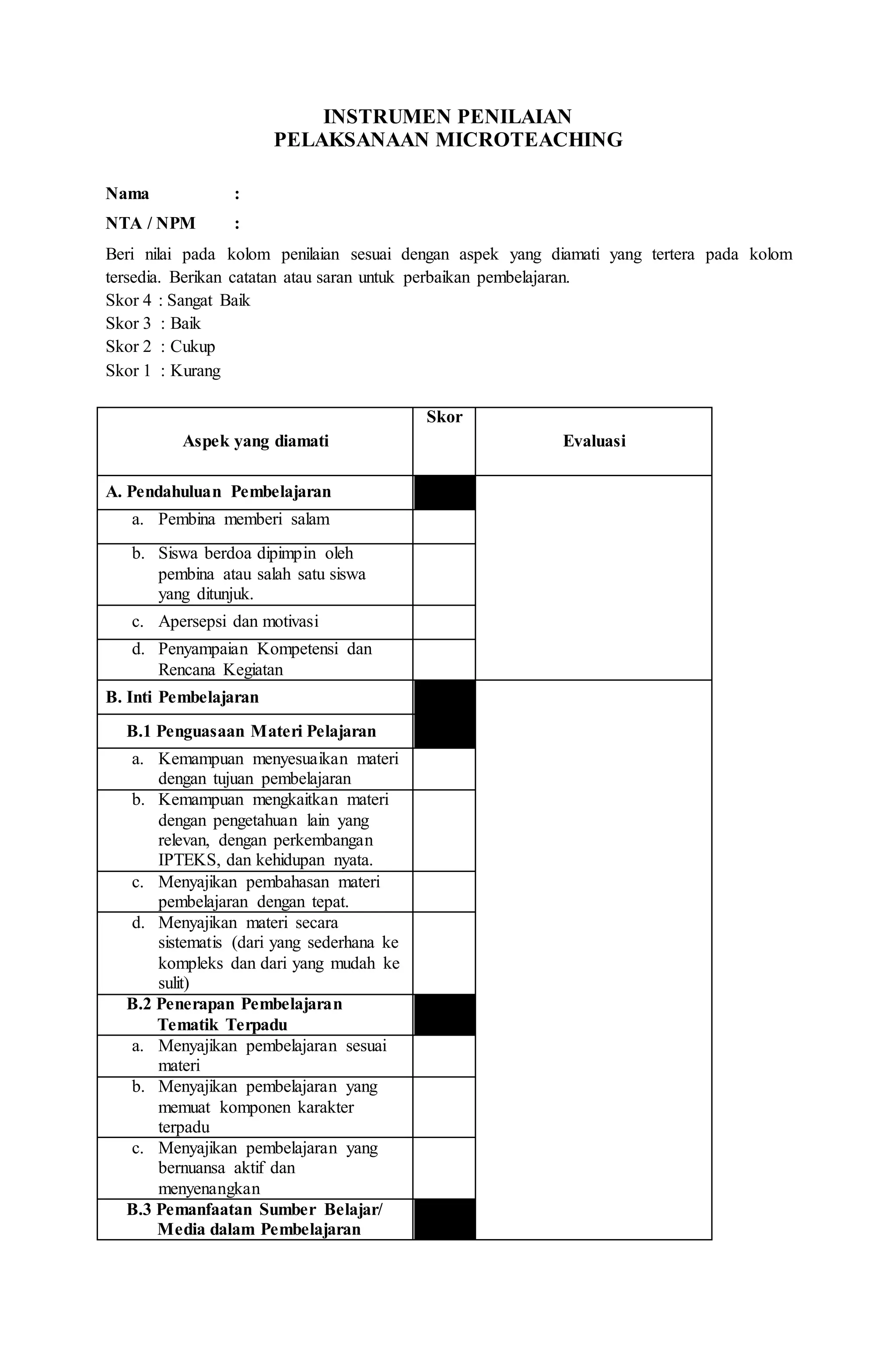 Instrumen penilaian pbs | DOCX
