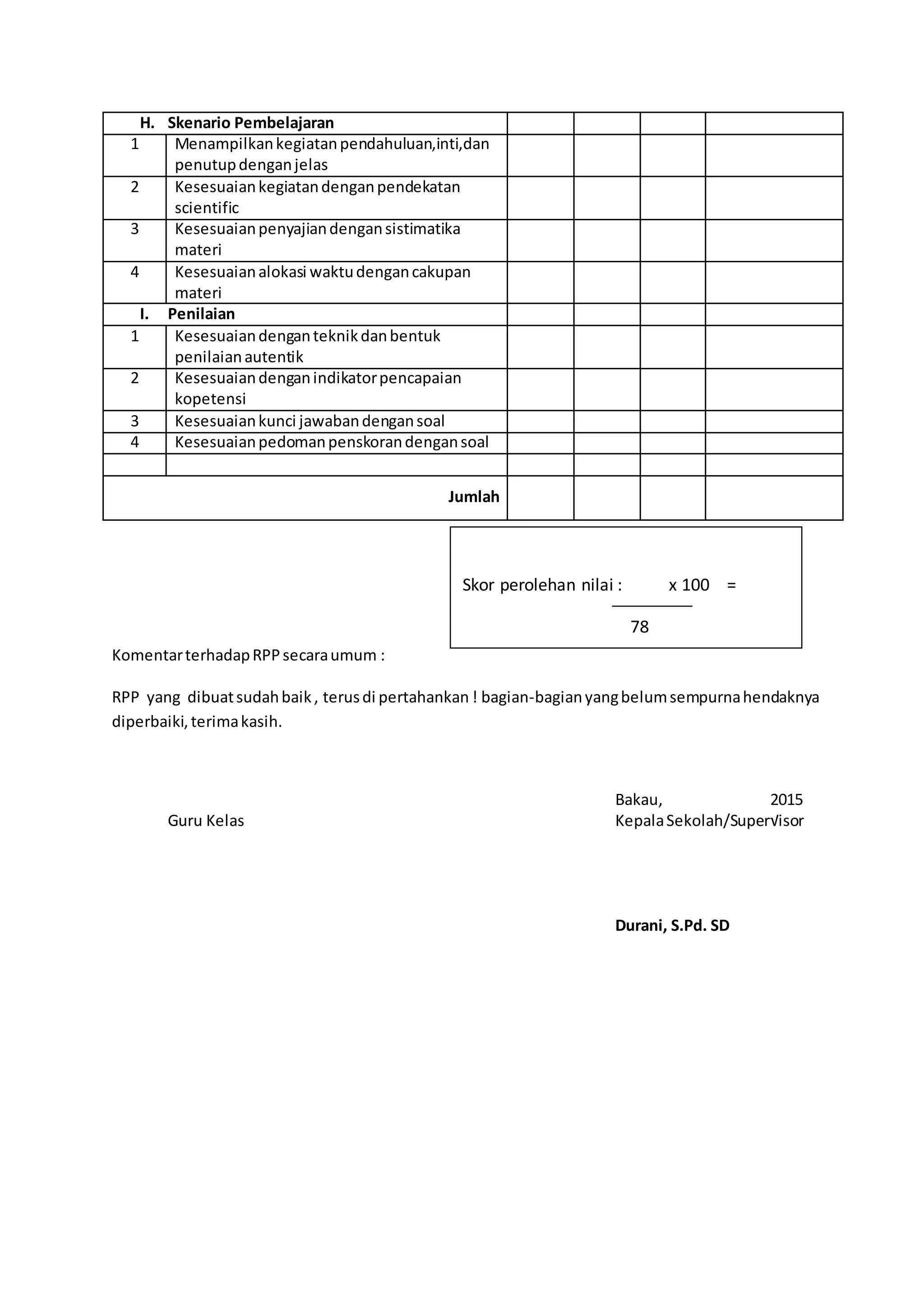 Instrumen penilaian rpp prodef | DOCX