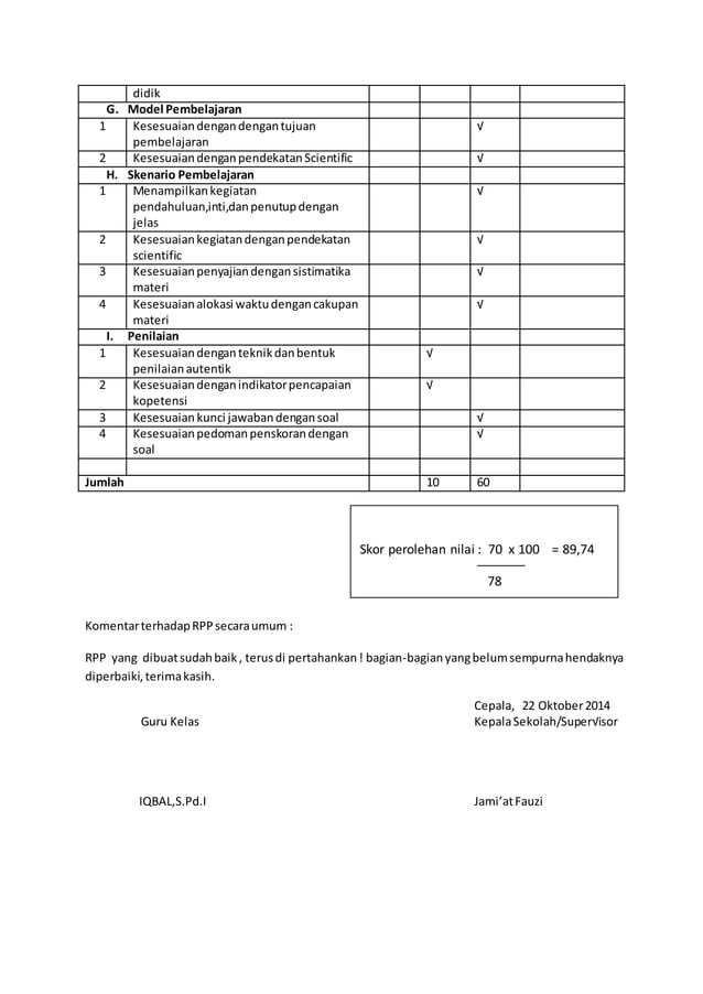 Instrumen penilaian rpp prodef | DOCX