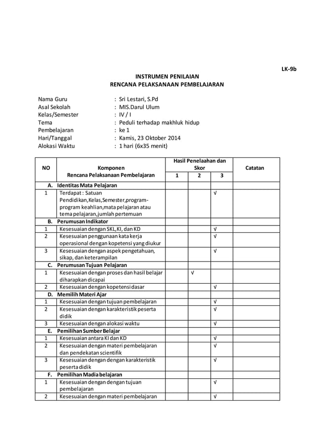 Instrumen penilaian rpp prodef | DOCX