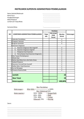 INSTRUMEN SUPERVISI ADMINISTRASI PEMBELAJARAN.docx