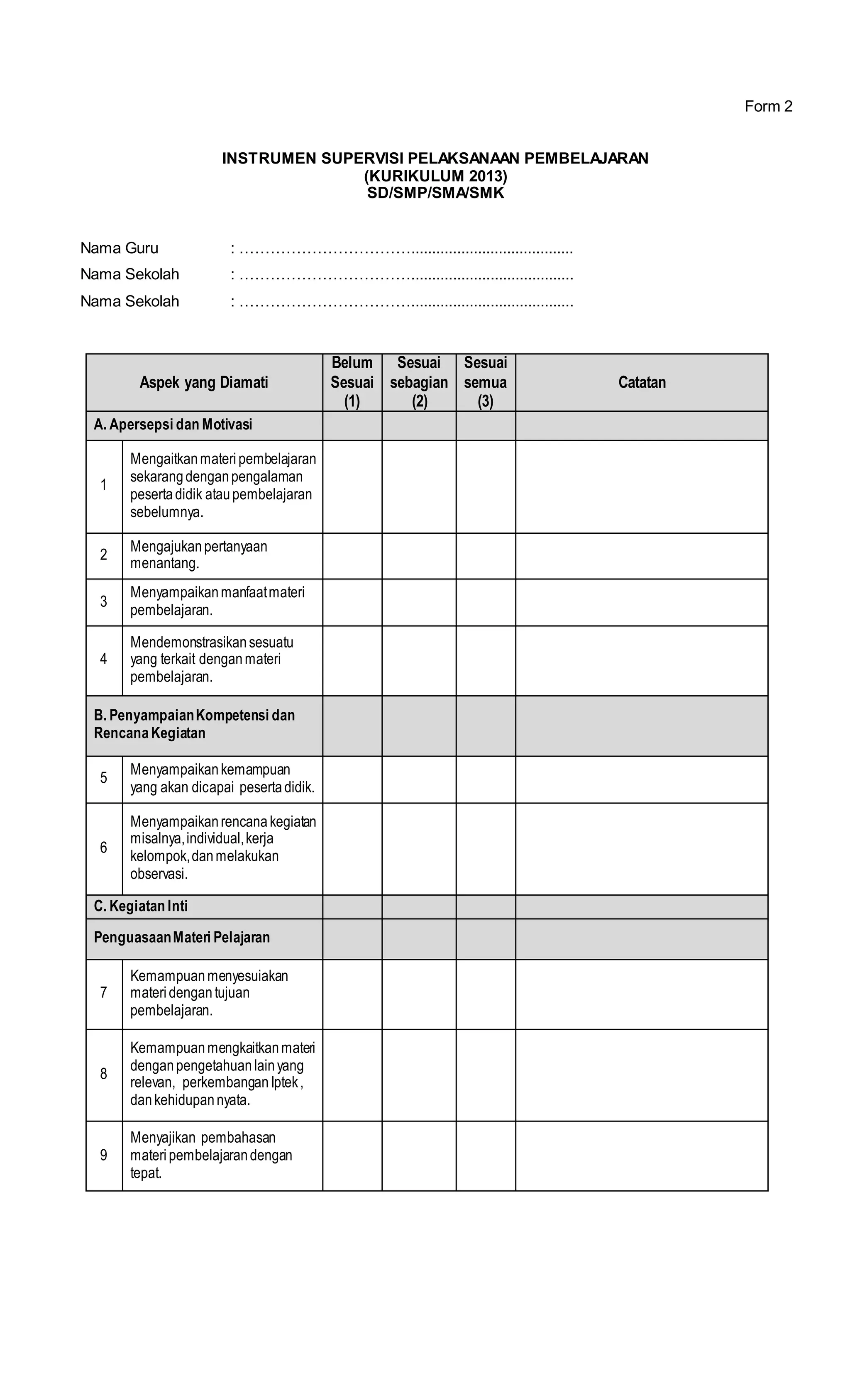 Instrumen supervisi (k13) | PDF