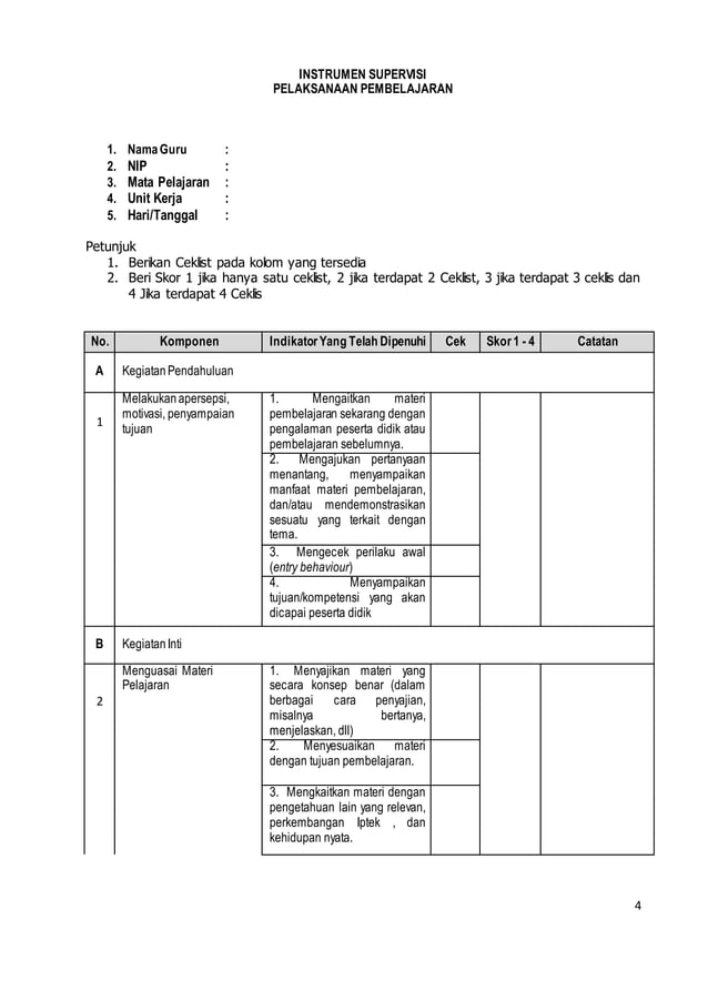 Instrumen supervisi kurikulum 2013 | PDF