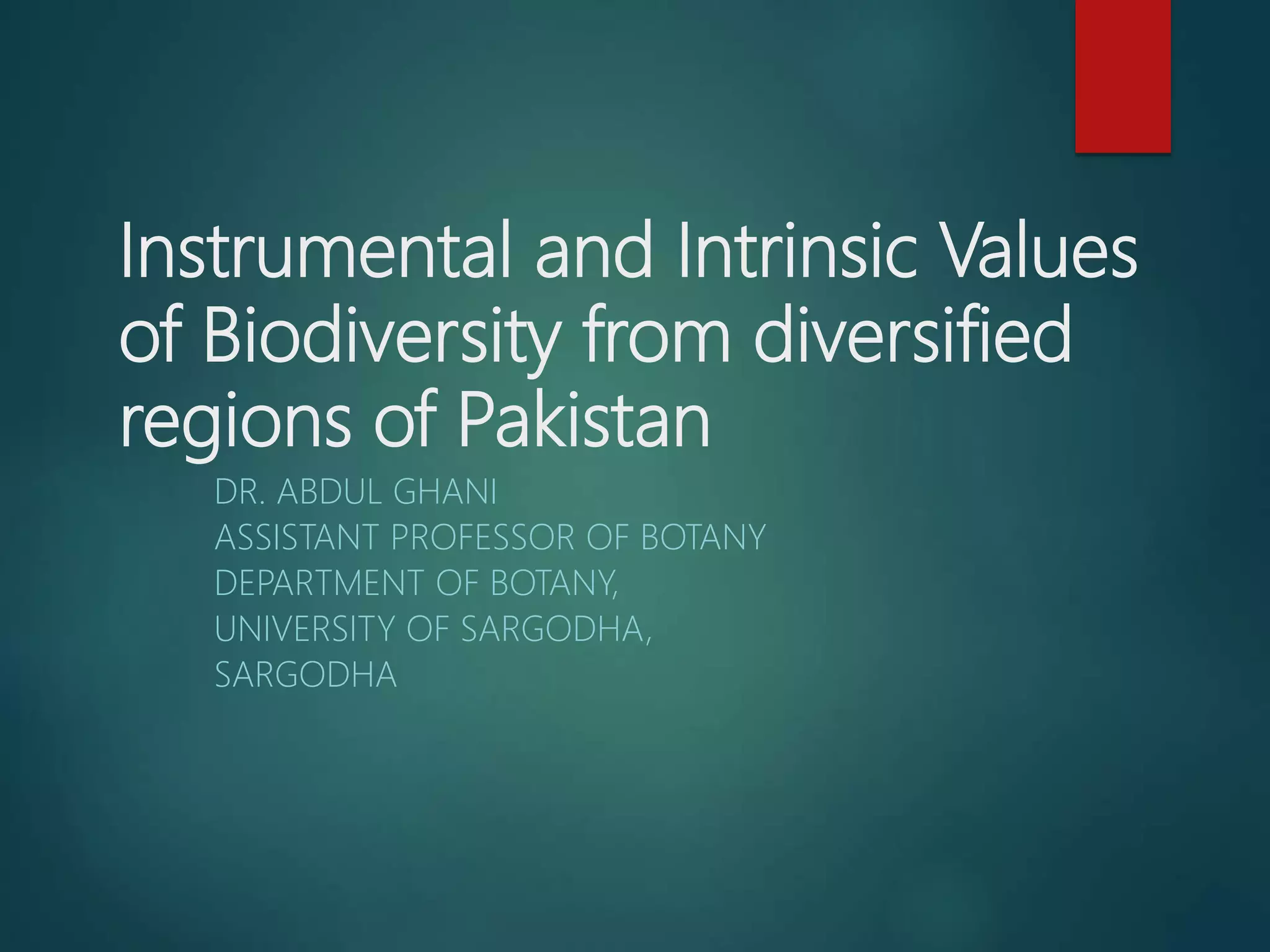 Instrumental and intrinsic values of biodiversity | PPT