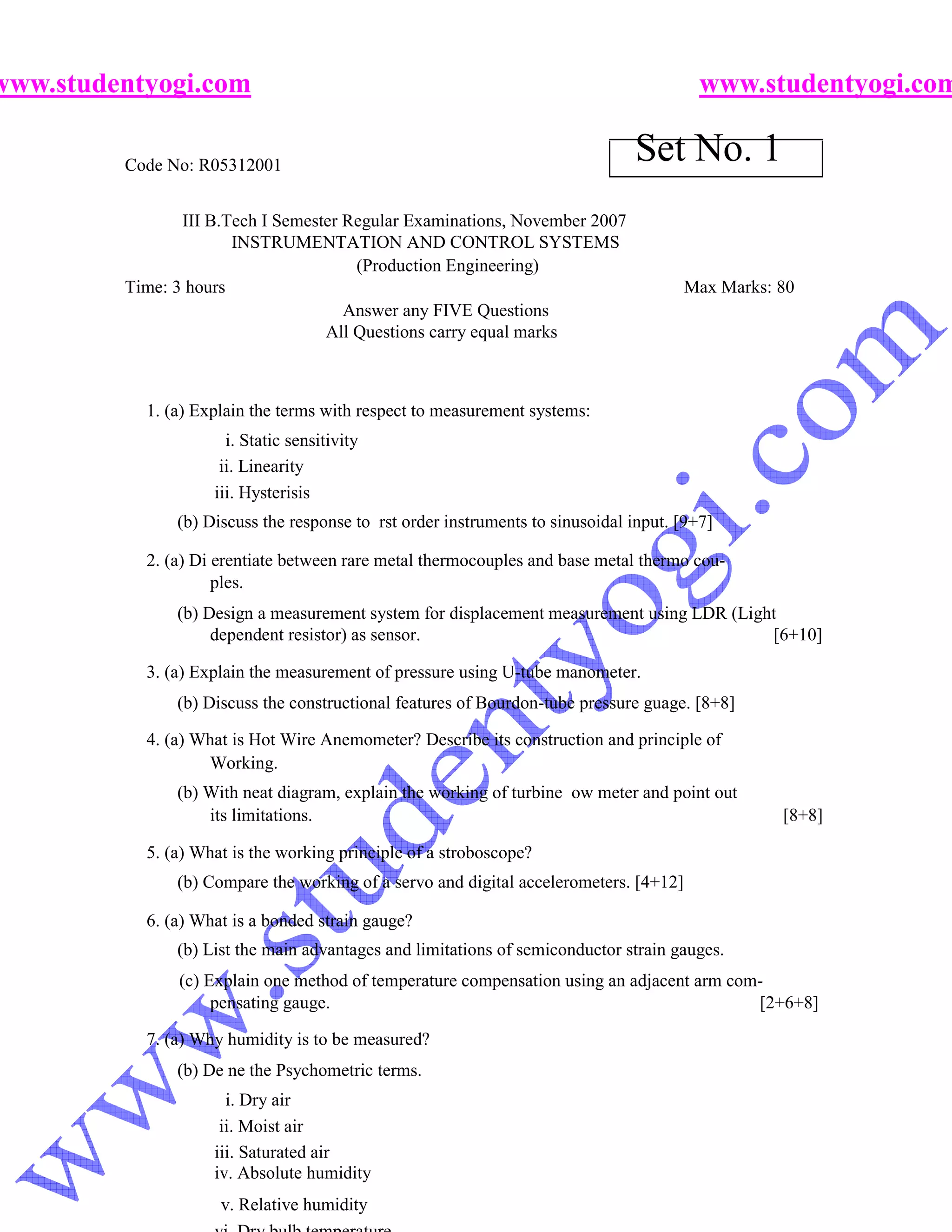 Instrumentation and control systems Jntu Model Paper{Www.Studentyogi ...