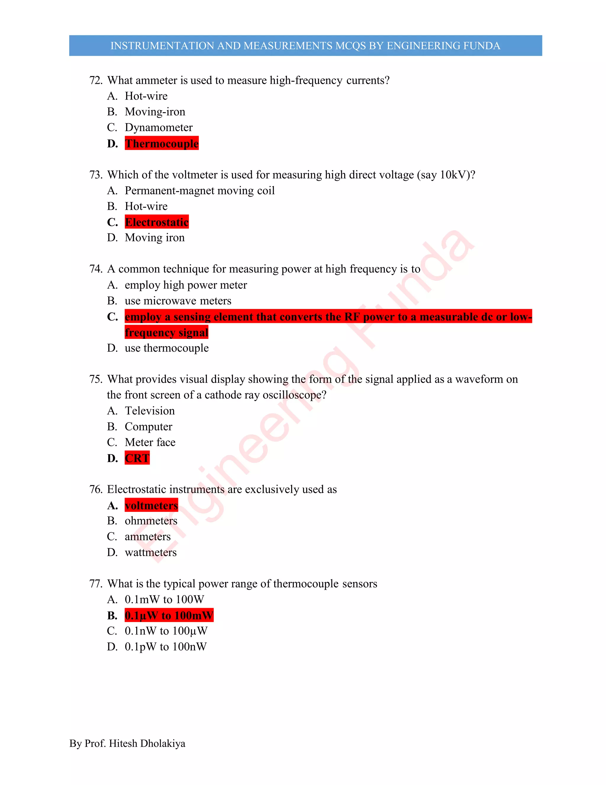 Instrumentation and Measurements MCQ - 6.pdf